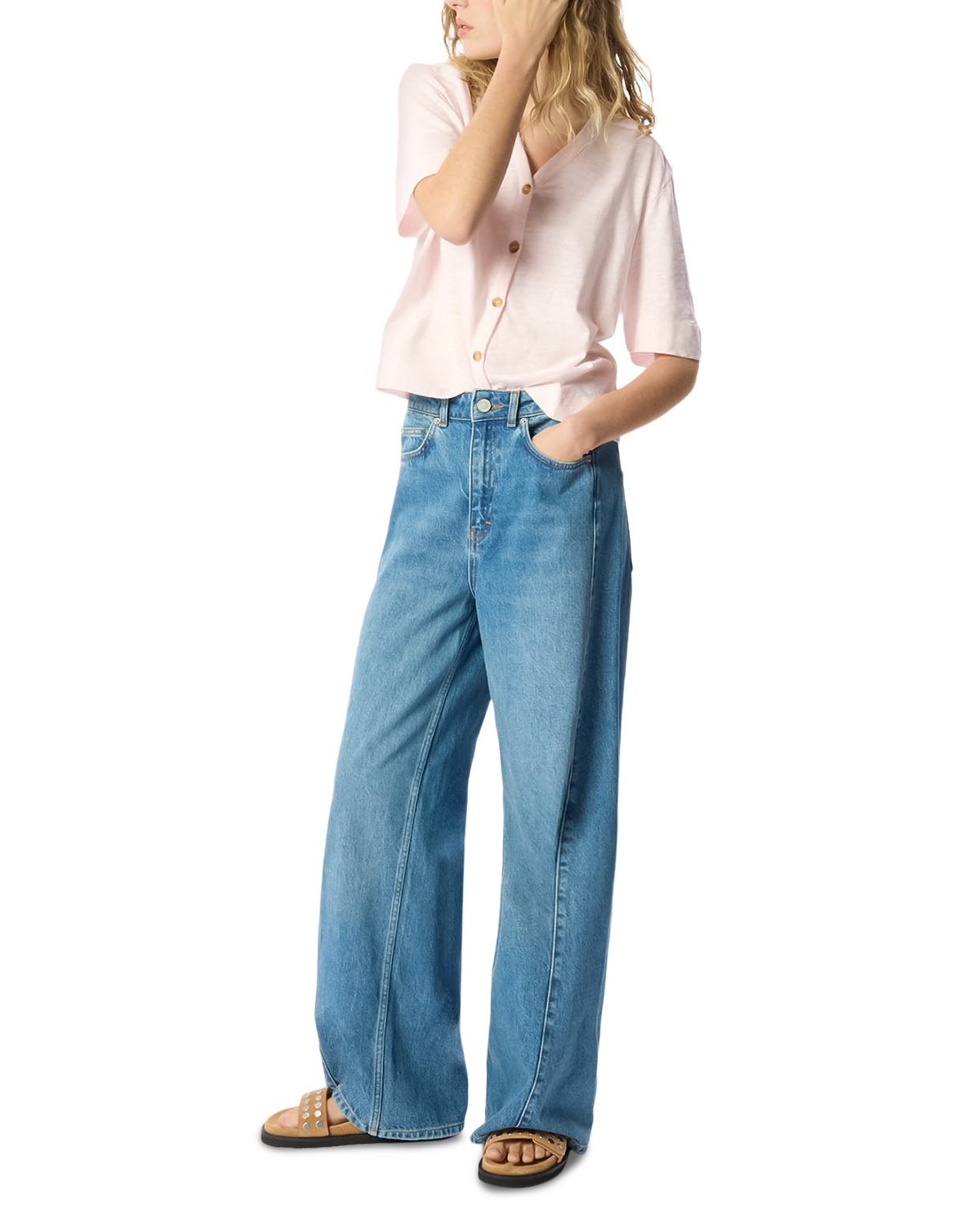 WHISTLES Whistles Ella Button Front Cotton Tee
